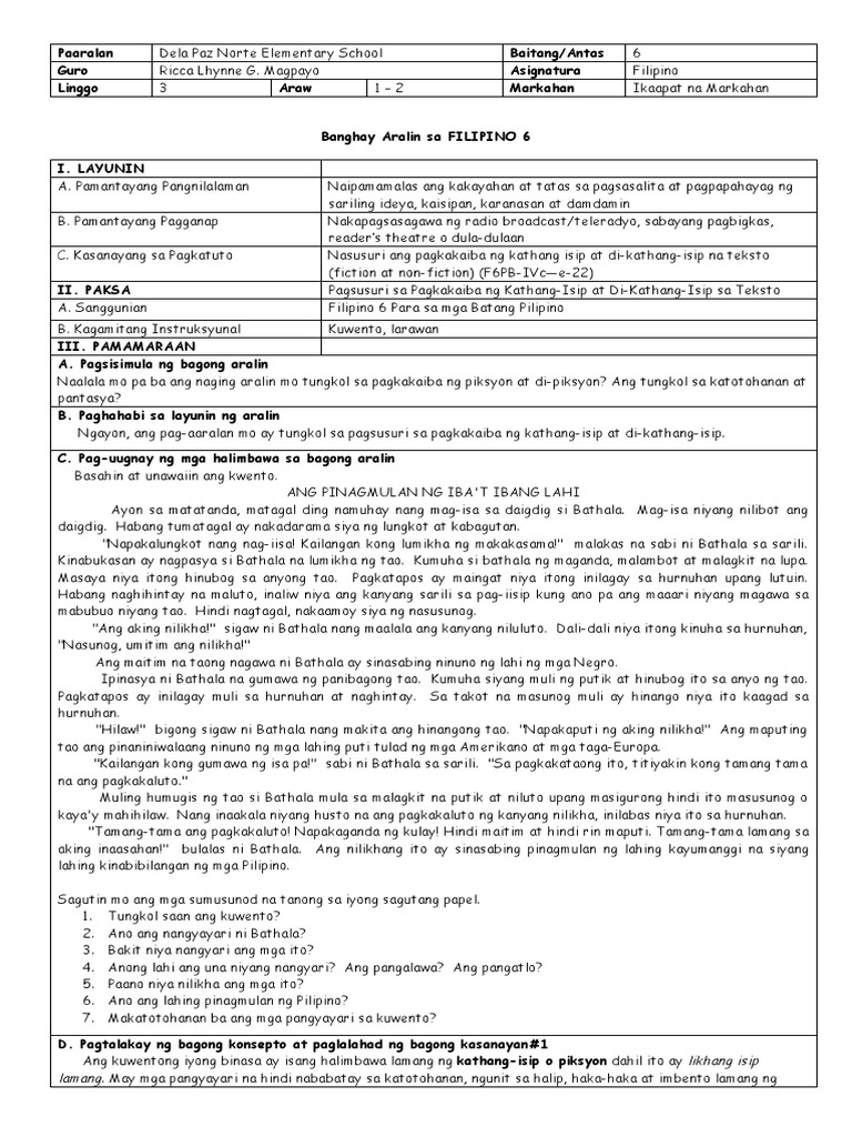 Filipino6 Week3 Q4 | PDF