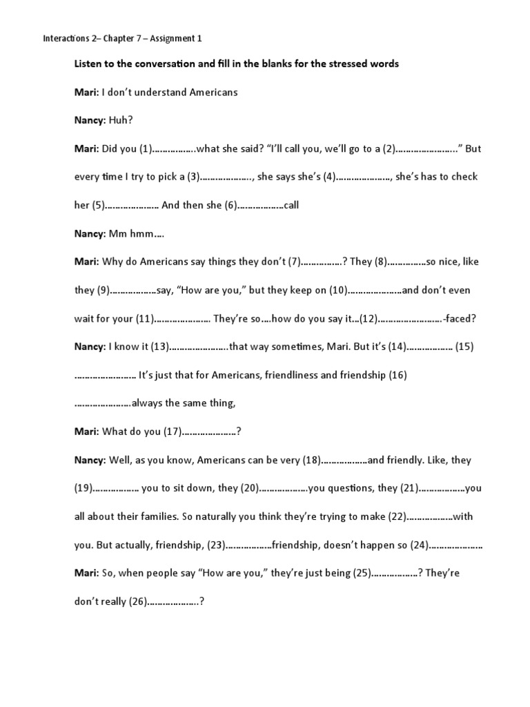 Interactions 2-Chapter 7 - Assignment 1 | PDF