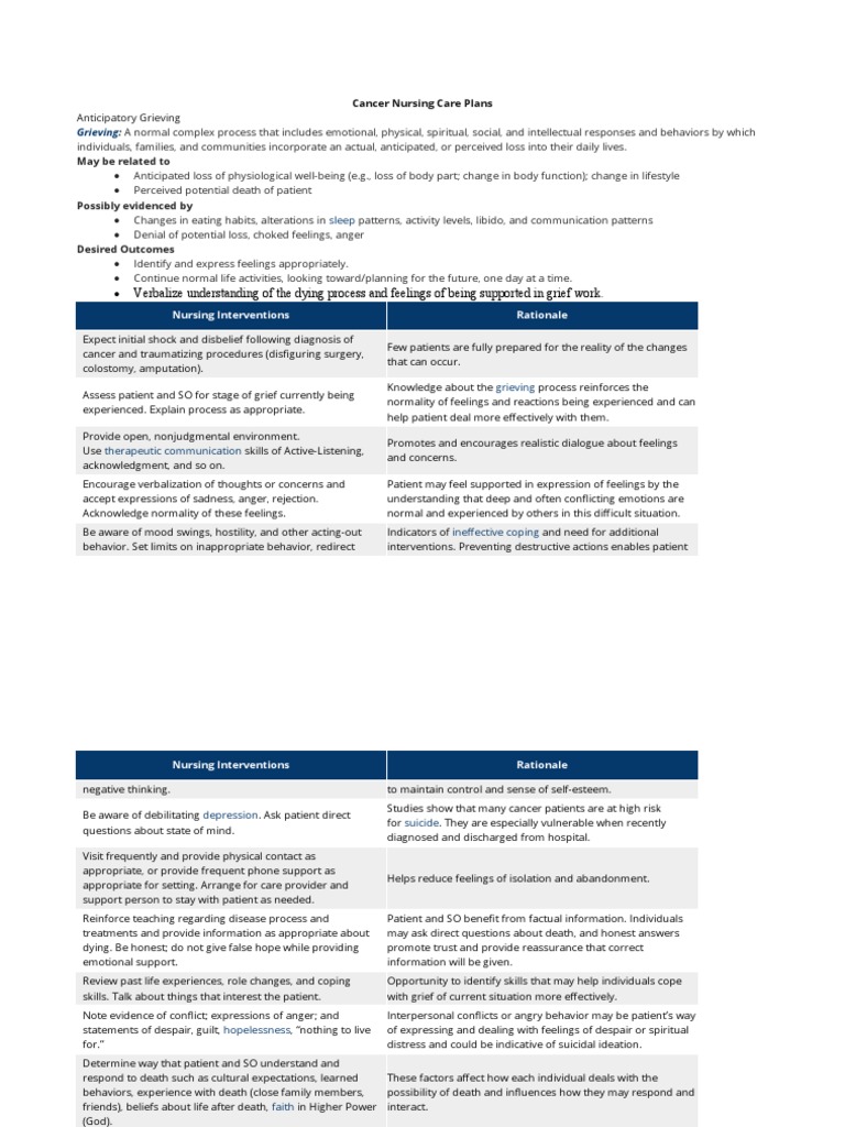 Cancer Nursing Care Plans | PDF | Pain | Infection
