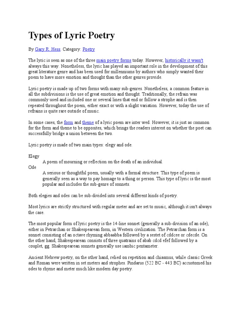 Types of Lyric Poetry | PDF | Lyric Poetry | Poetry