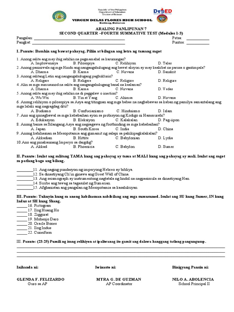AP Second Quarter Fourth Summative | PDF