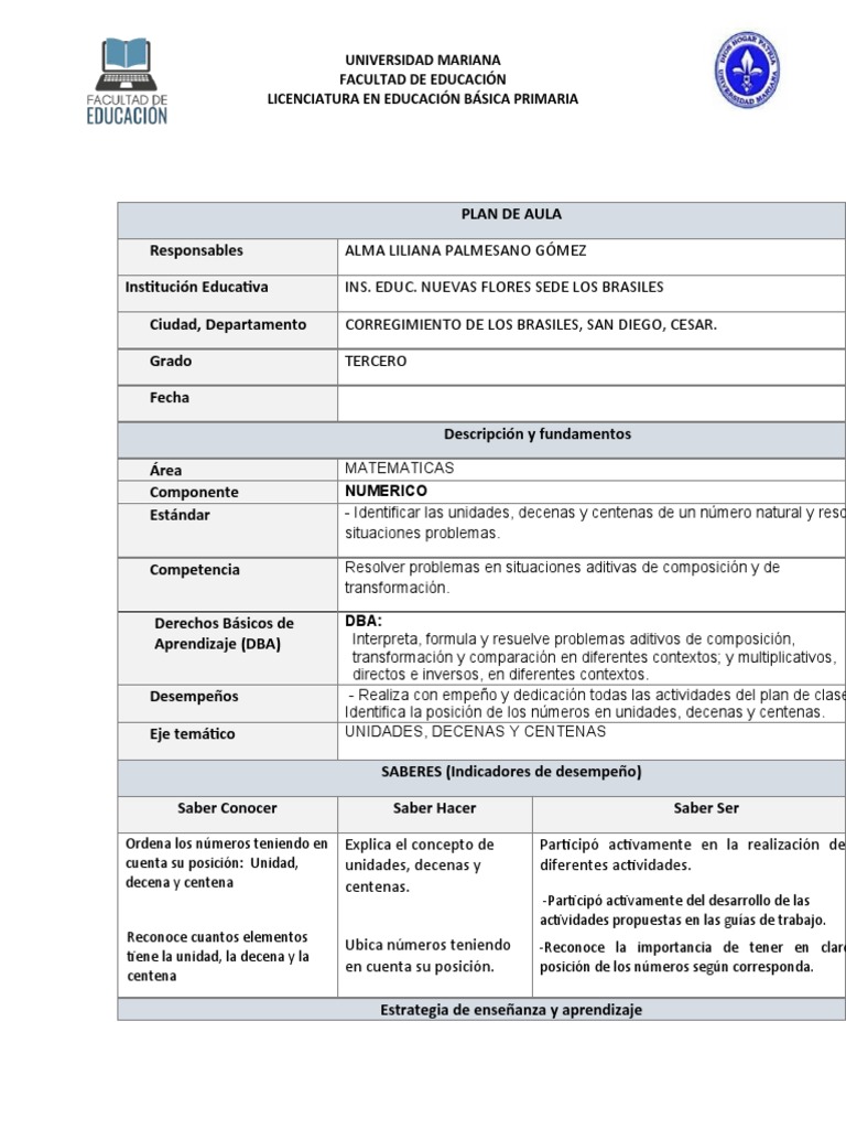 Plan de Clase Matematicas | PDF | Educación primaria | Evaluación