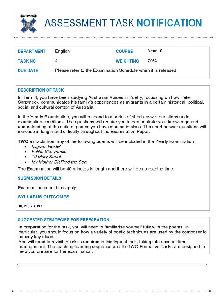 Assessment Task: Notification | PDF