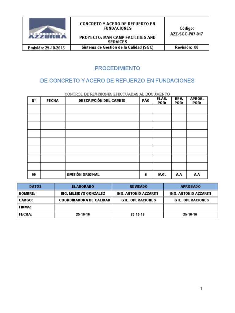Azz-Sgc-P07-017 Concreto y Acero de Refuerzo en Fundaciones | PDF | Hormigón | Sistema de manejo ...