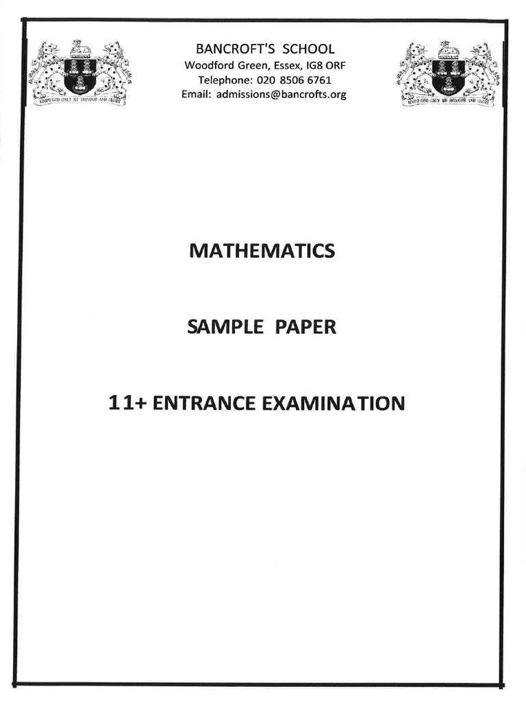 Bancroft S School Sample 11 Plus Maths Paper 2 2016 | PDF
