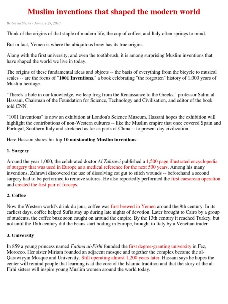 Muslim Inventions That Shaped The Modern World | PDF | Social Science | Art