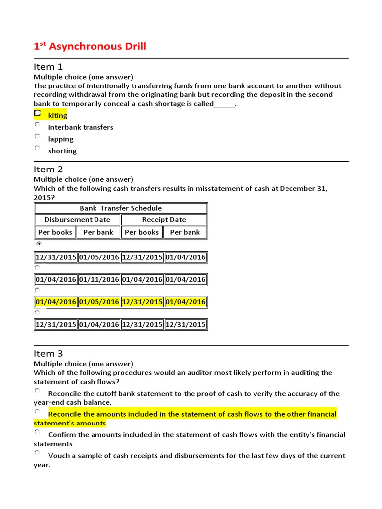 1st Asynchronous Drill - Answers | PDF | Cheque | Balance Sheet