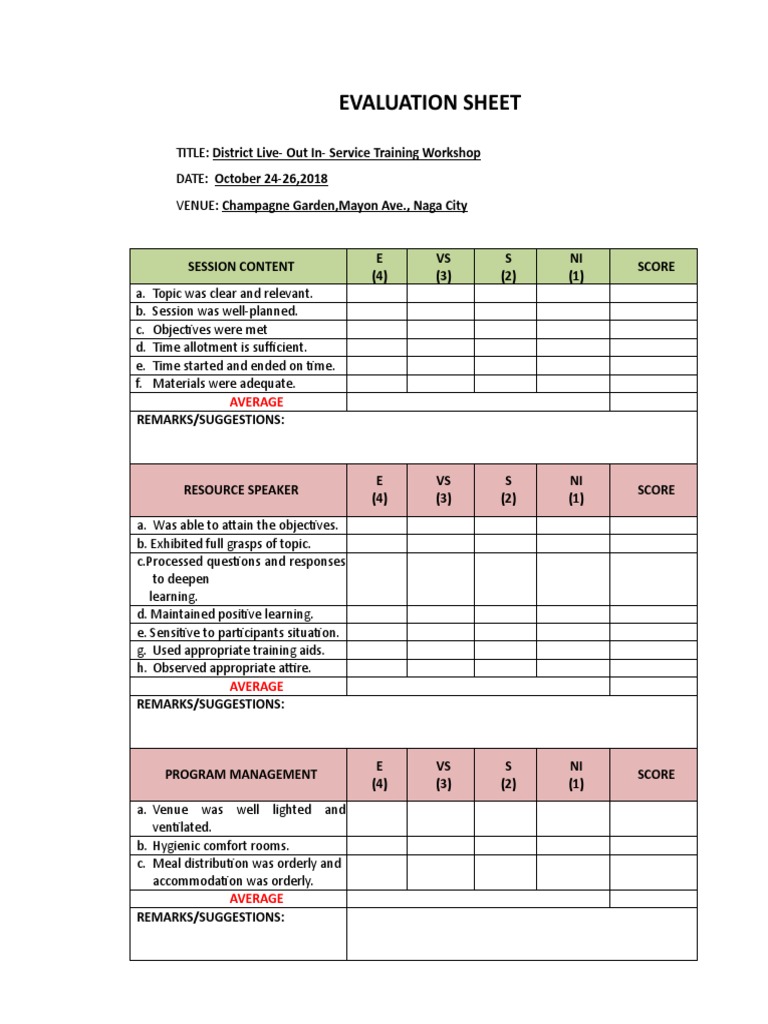 Inset Evaluation Form | PDF