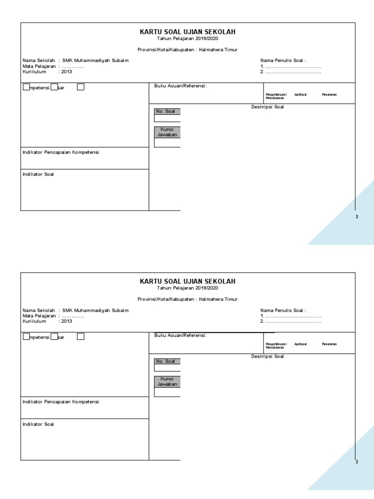 Format Kartu Soal k13 | PDF