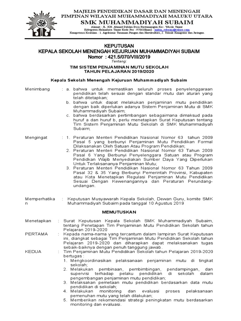 Contoh SK Tim Spmi SMK Jakarta | PDF