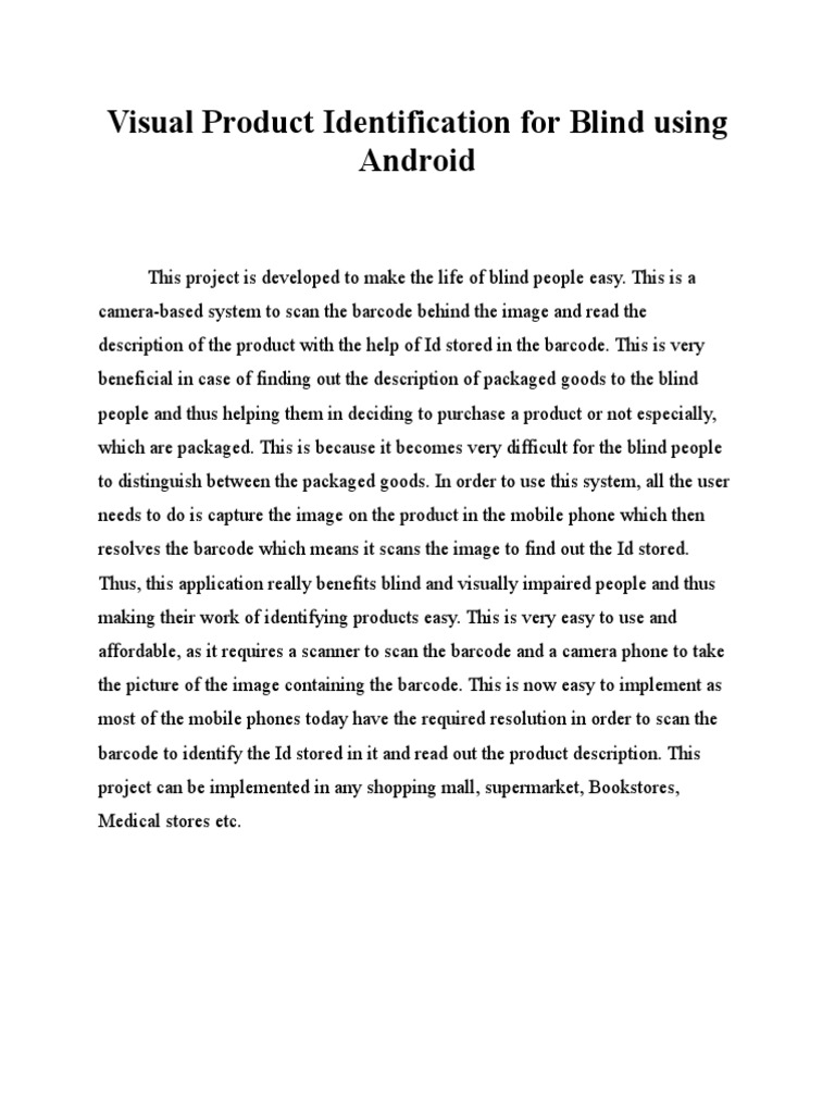 Visual Product Identification For Blind Using Android | PDF | Image ...