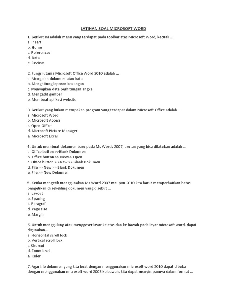 Latihan Soal Microsoft Word Pemula | PDF