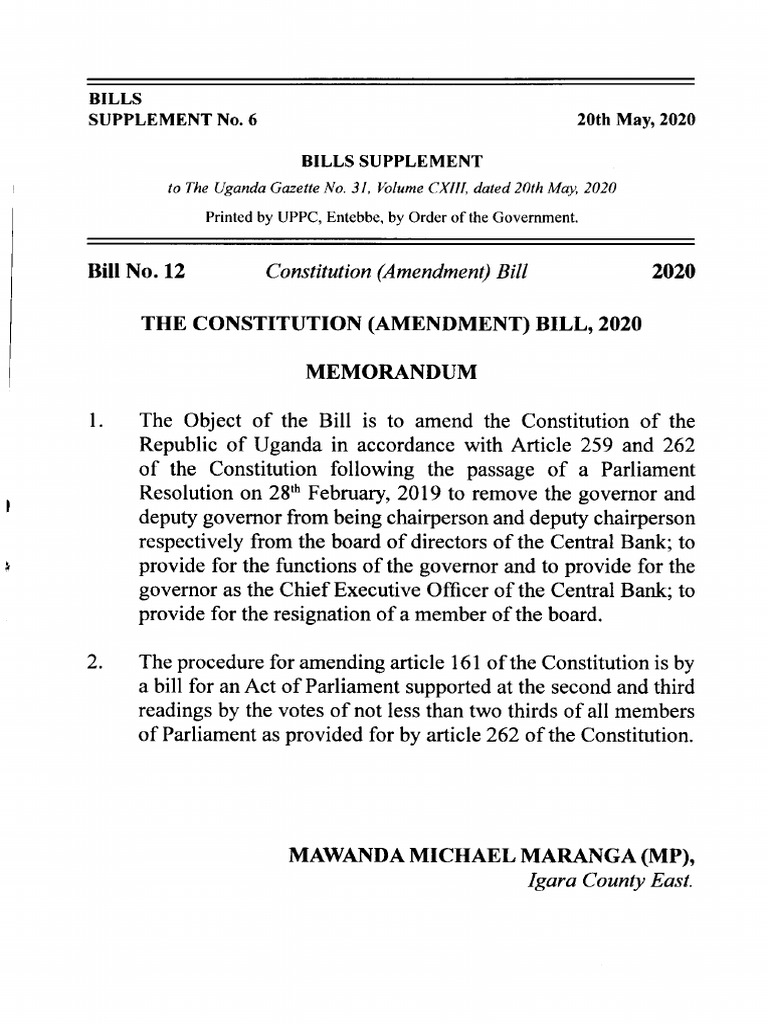 Constitution (Amendment) Bill, 2020 | PDF | Bill (Law) | Presidents Of ...