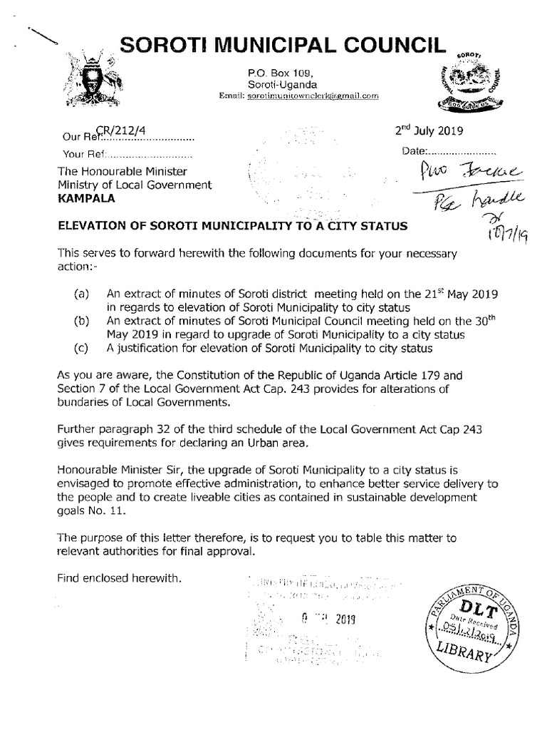 Elevation of Soroti Municipality To A City Status | PDF | Government ...