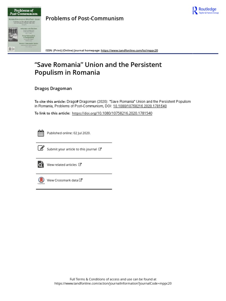 "Save Romania" Union and The Persistent | PDF | Populism | Romania