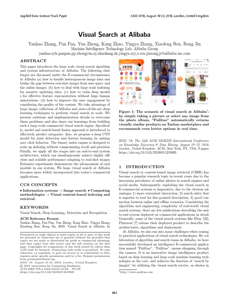 Visual Search at Alibaba: Yanhao Zhang, Pan Pan, Yun Zheng, Kang Zhao, Yingya Zhang, Xiaofeng ...