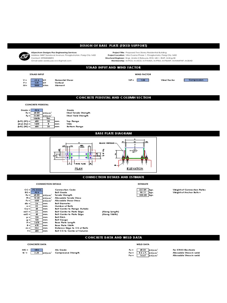 Design of Base Plate 3 | PDF | Screw | Stress (Mechanics)