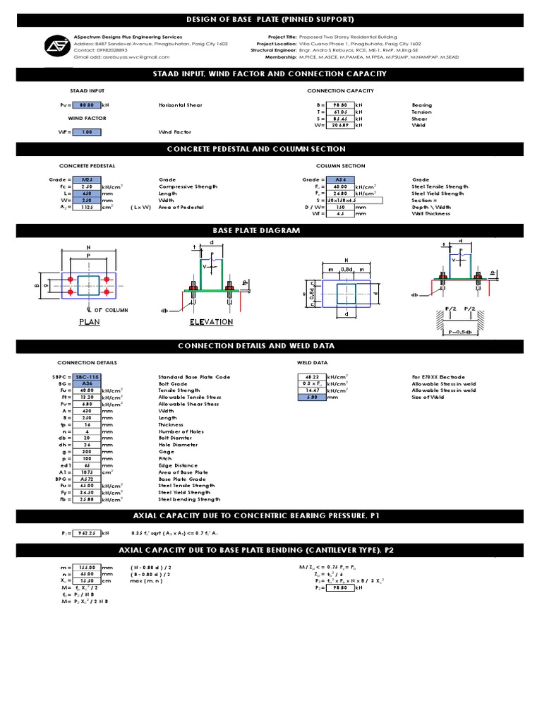 Design of Base Plate (Pinned Support | PDF | Solid Mechanics ...