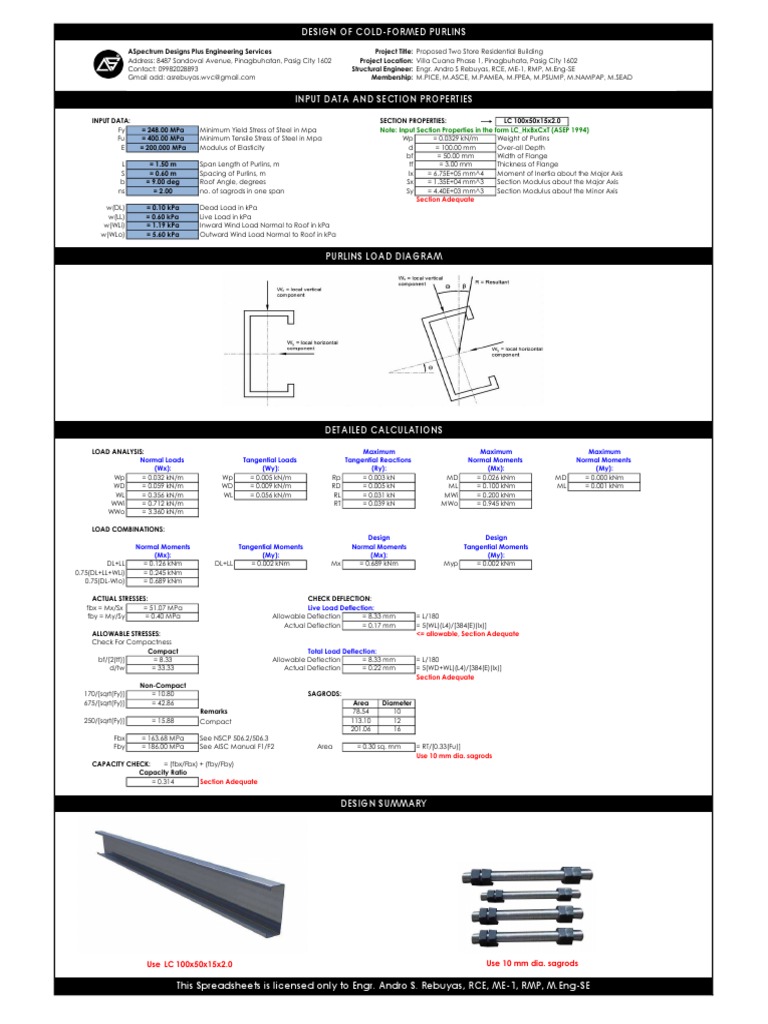 Design of Cold-Formed Purlins: Section Adequate | PDF | Young's Modulus ...