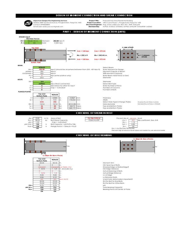 Design of Moment and Shear Connection | PDF | Beam (Structure) | Screw