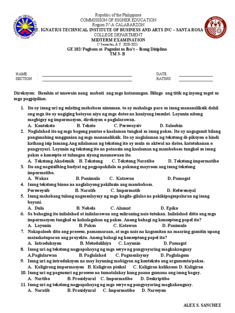 Ge 102 Midterm Exam | PDF