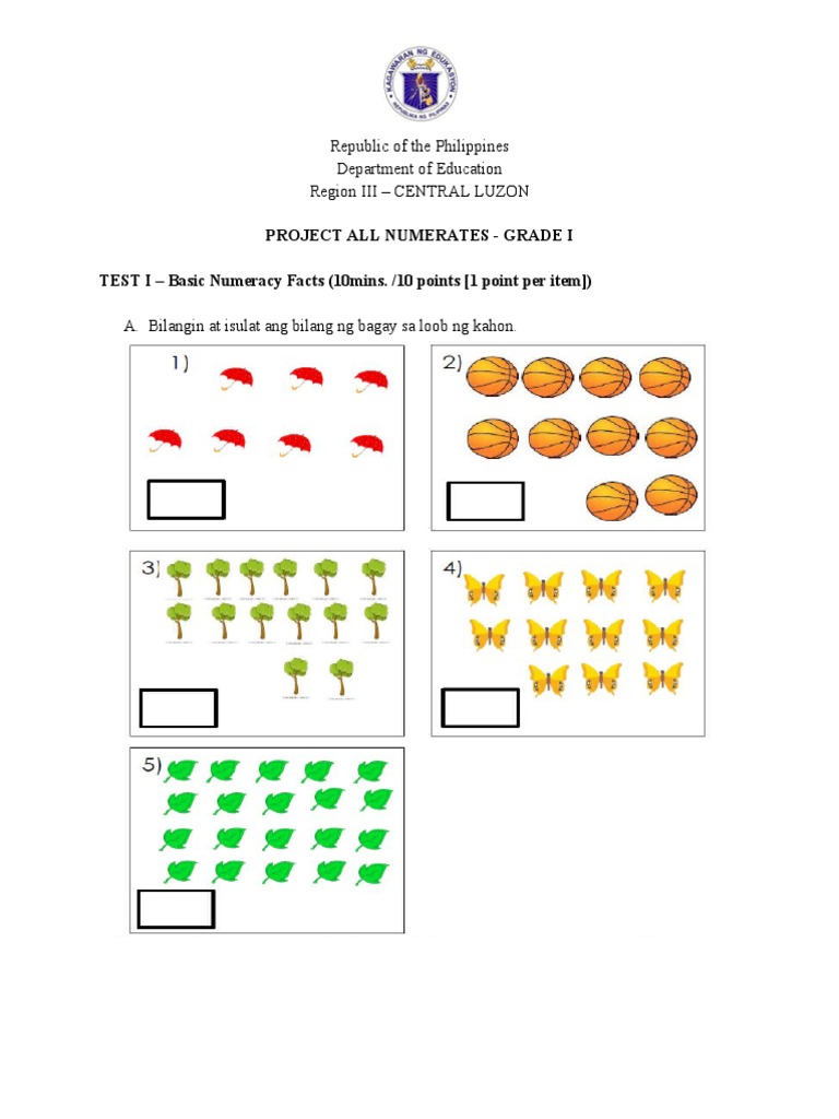Grade 1 With Answer Key | PDF