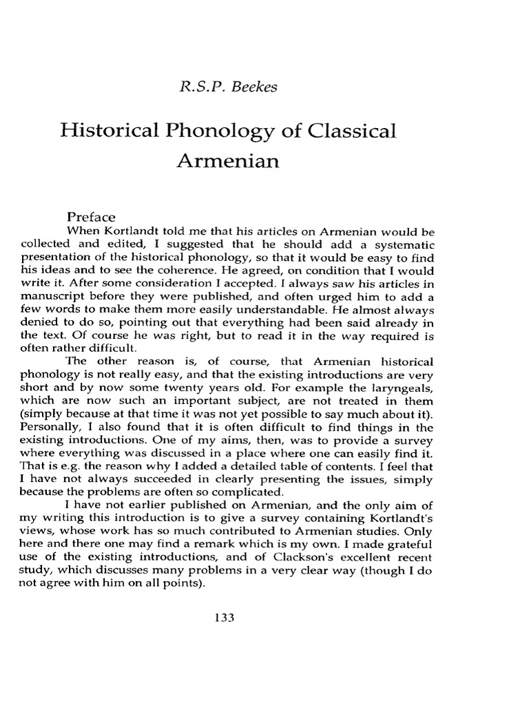 Historical Phonology of Classical Armenian by R.S.P. Beekes | PDF ...