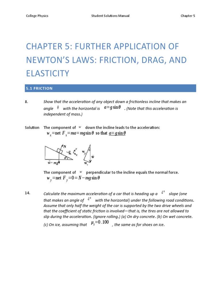 Chapter 5: Further Application of Newton'S Laws: Friction, Drag, and ...