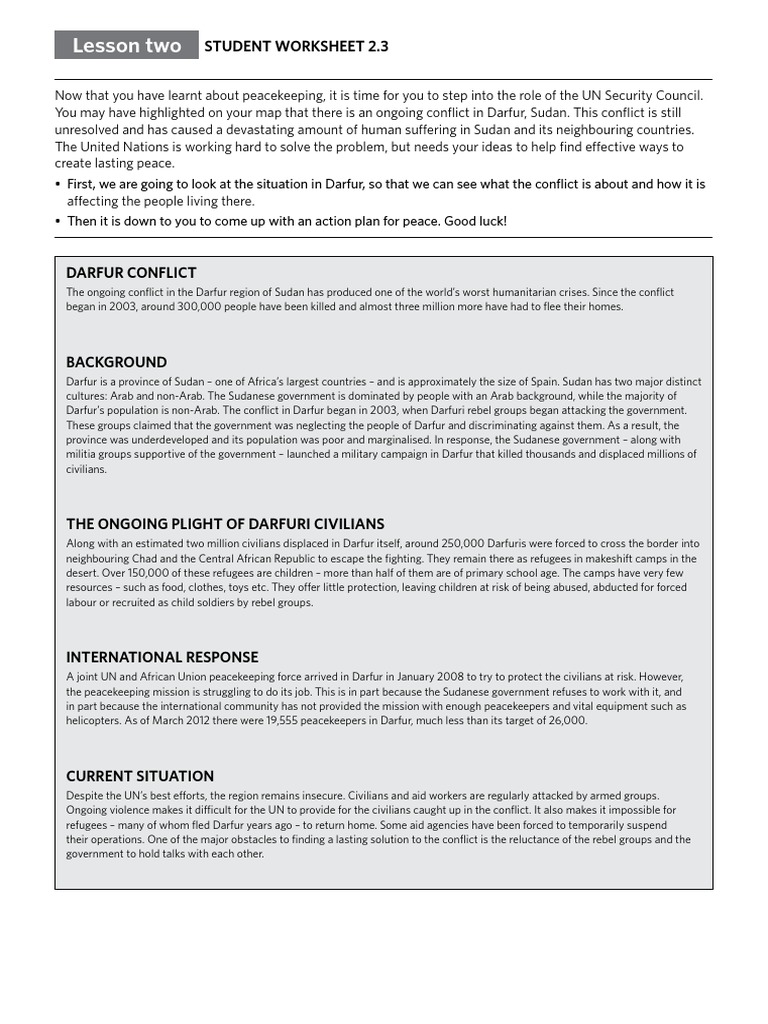 Student Worksheet 2.3 | PDF | Sudan | Peacekeeping