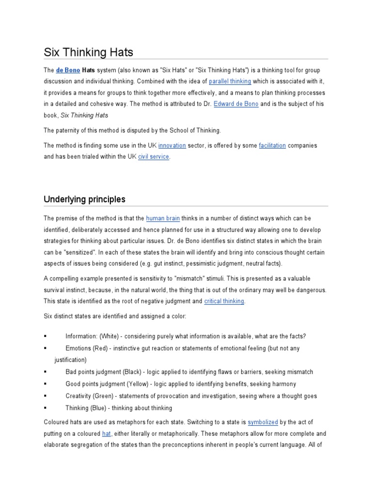 Six Thinking Hats | PDF | Psychological Concepts | Cognition