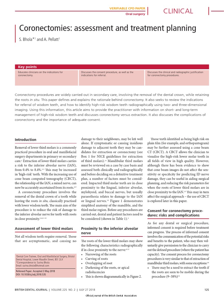 Coronectomy Guidelines for Dentists | PDF | Mouth | Clinical Medicine