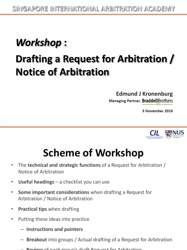Workshop:: Drafting A Request For Arbitration / Notice of Arbitration ...