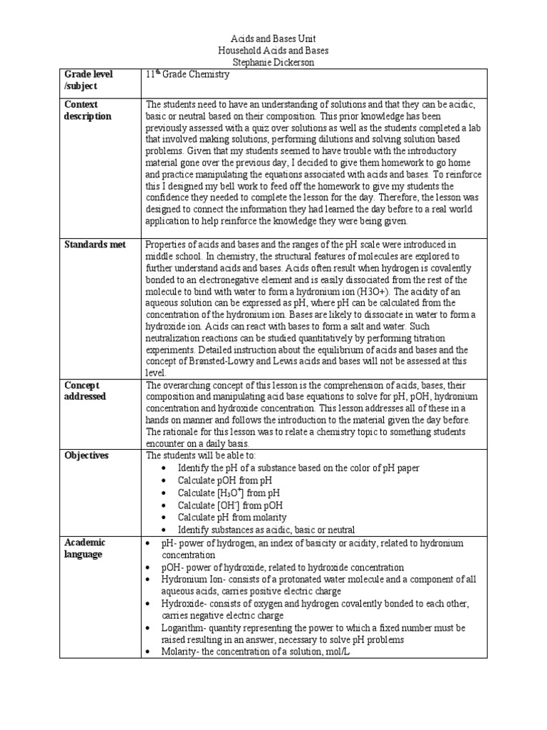 Household Acids and Bases | PDF | Ph | Acid