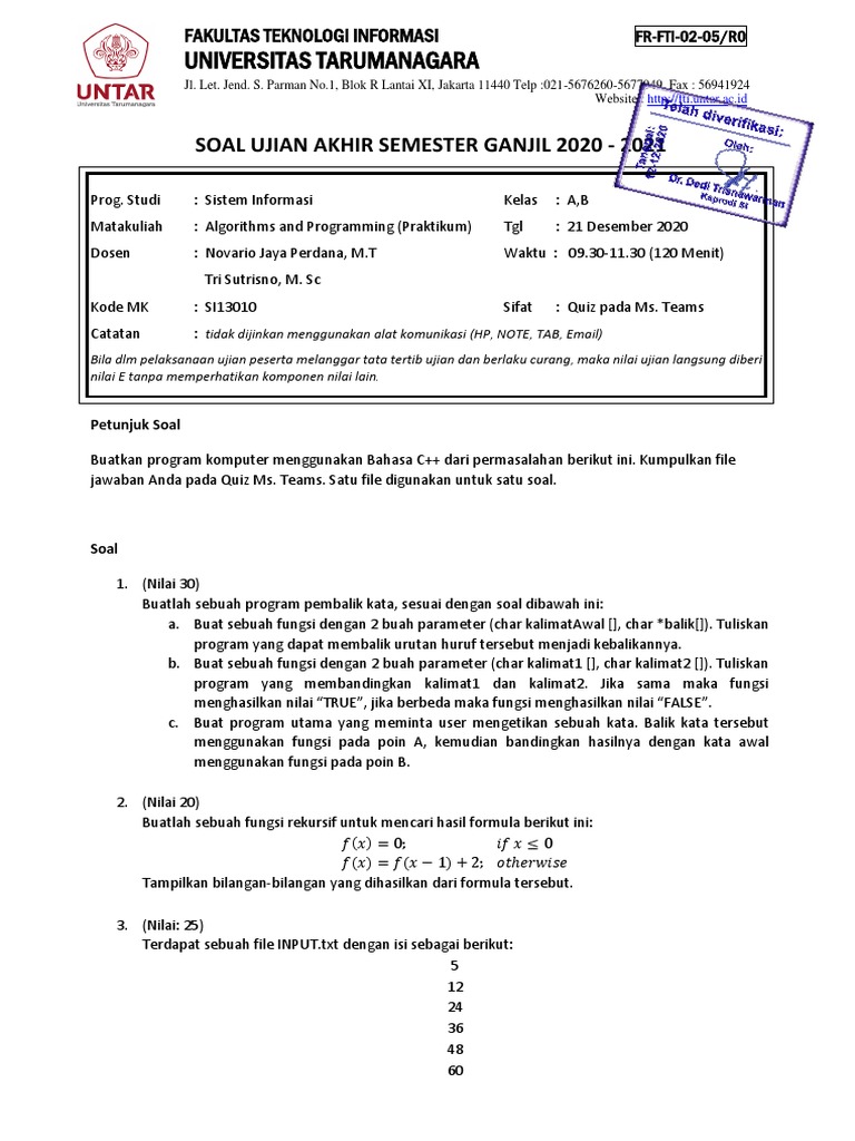 SI13010 UAS Algorithm and Programming Praktikum (P. Nov - P, Tri) | PDF
