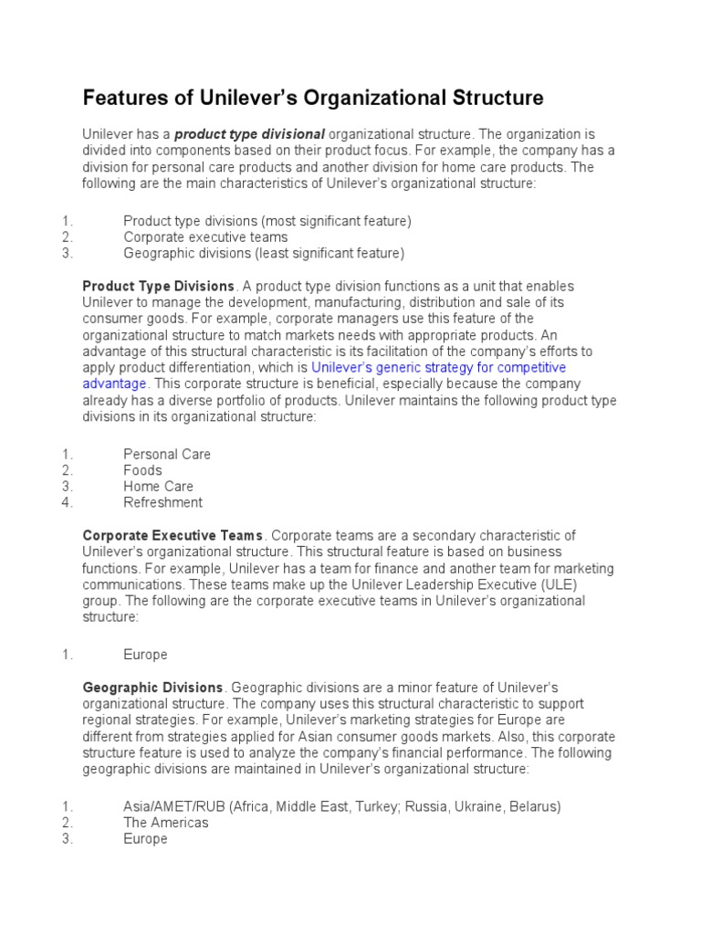 Features of Unilever's Organizational Structure | PDF | Organizational ...