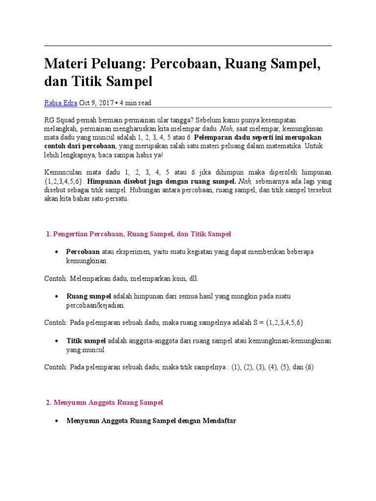 Materi Peluang Percobaan, Ruang Sampel, Dan Titik Sampel | PDF