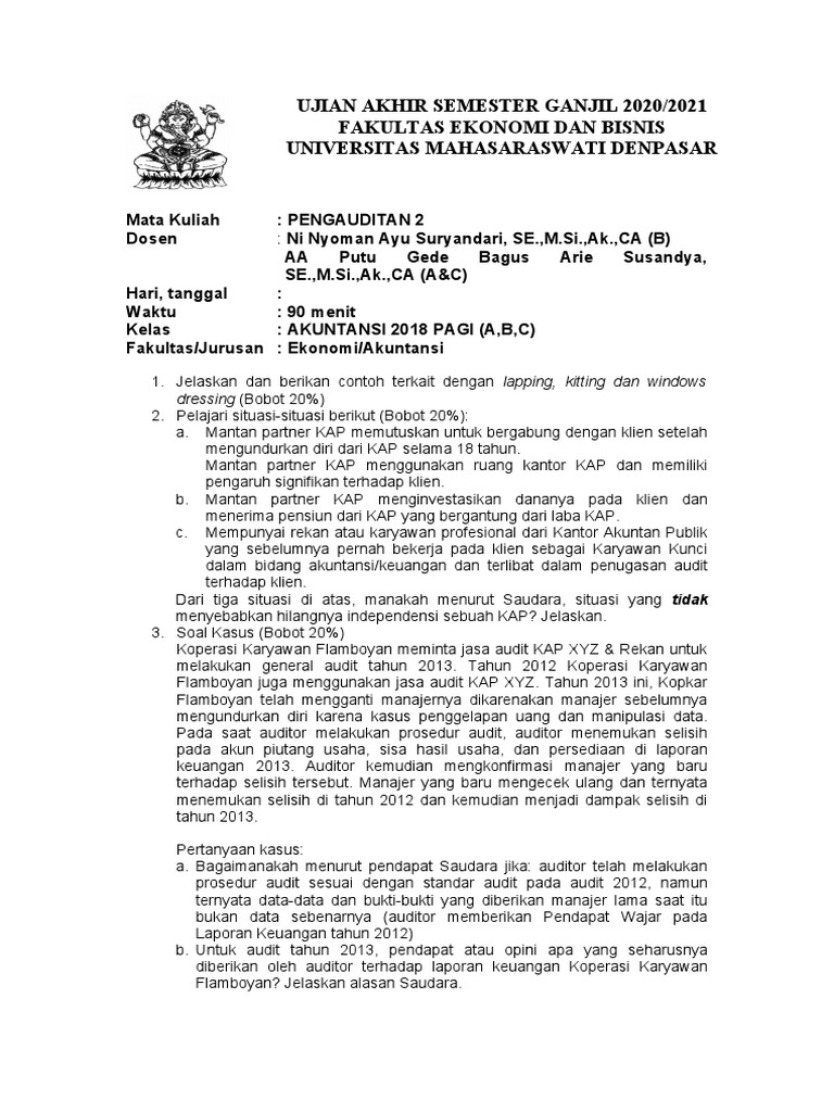 Soal UAS Audit Pagi | PDF