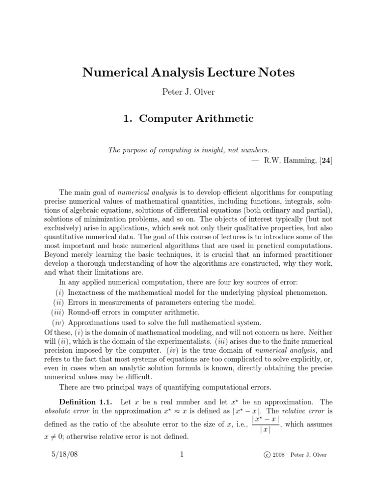 Numerical Analysis Lecture Notes: 1. Computer Arithmetic | PDF ...