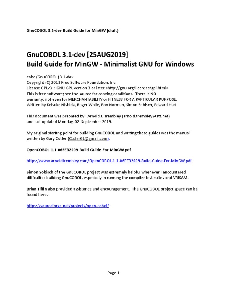 Gnucobol 3.1-Dev (25aug2019) Build Guide For Mingw - Minimalist Gnu For ...