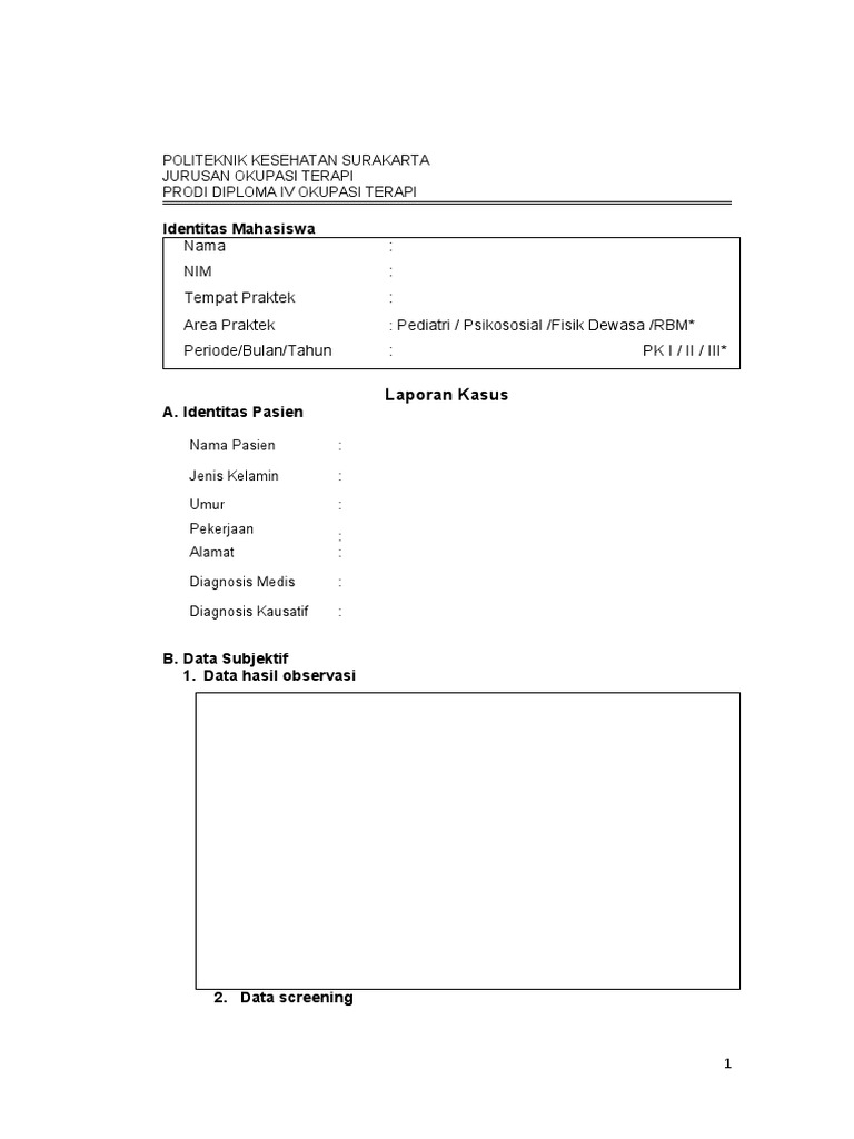 Laporan Kasus Okupasi Terapi Mahasiswa | PDF | Karier & Perkembangan | Pengembangan Diri