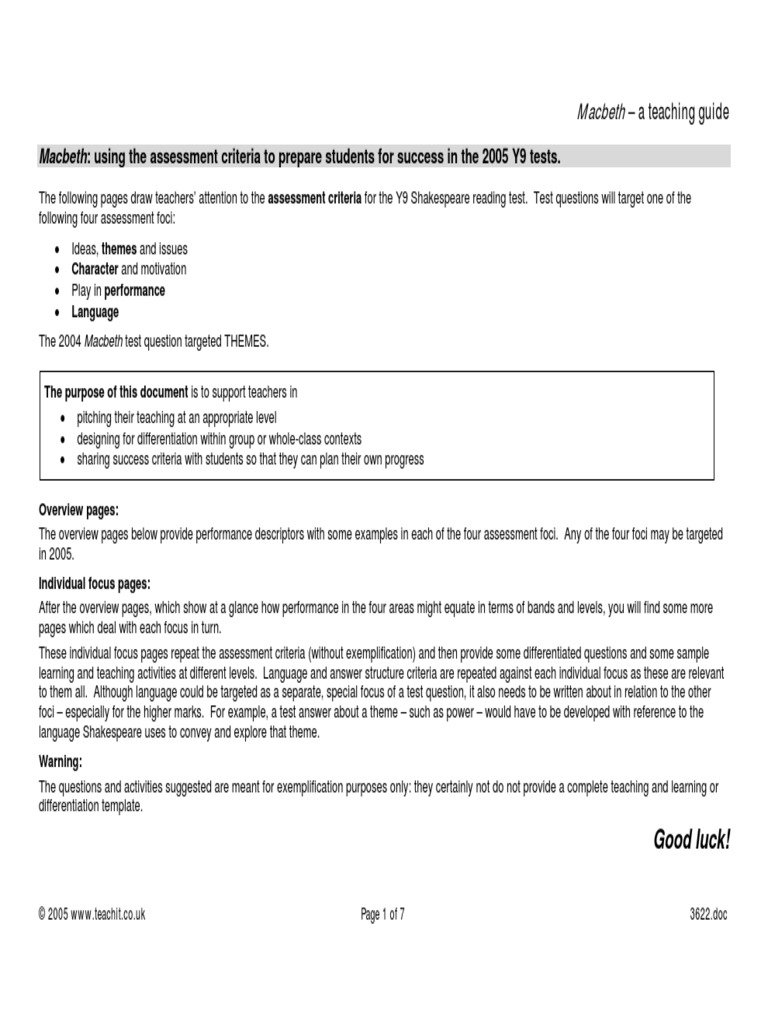 3622 Macbeth A Teaching Guide | PDF | Macbeth | Attention