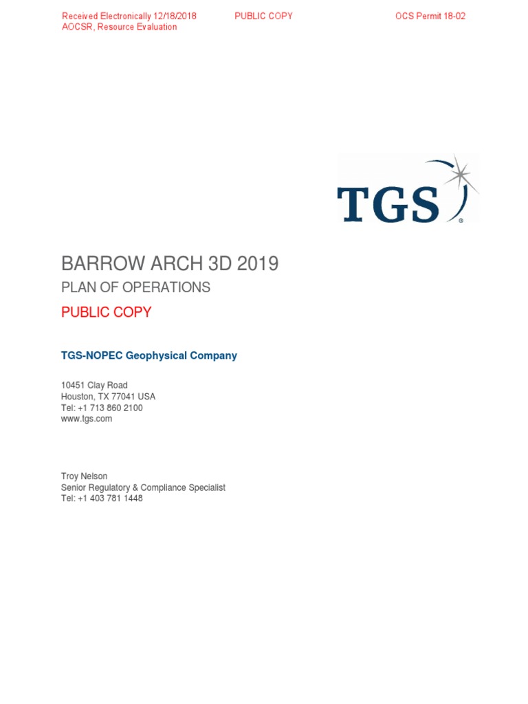 Barrow Arch 3D 2019 Plan of Operations: TGS-NOPEC Geophysical Company's ...