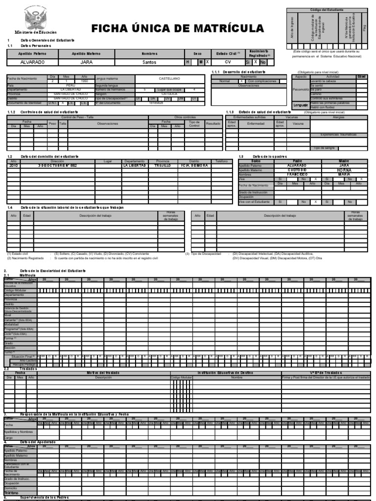 Ficha de Matricula Modelo