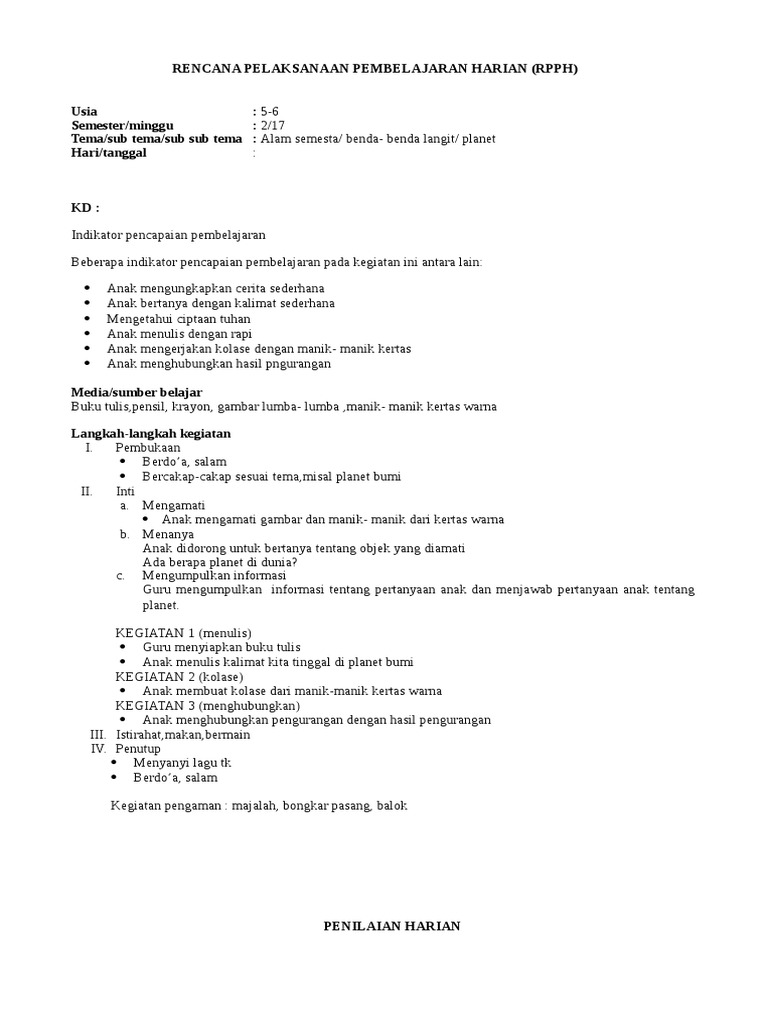 Contoh RPPH Benda Langit | PDF