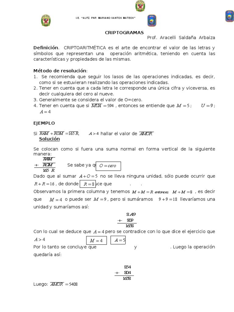 Ejercicios de Criptoaritmética | PDF | Enseñanza de matemática