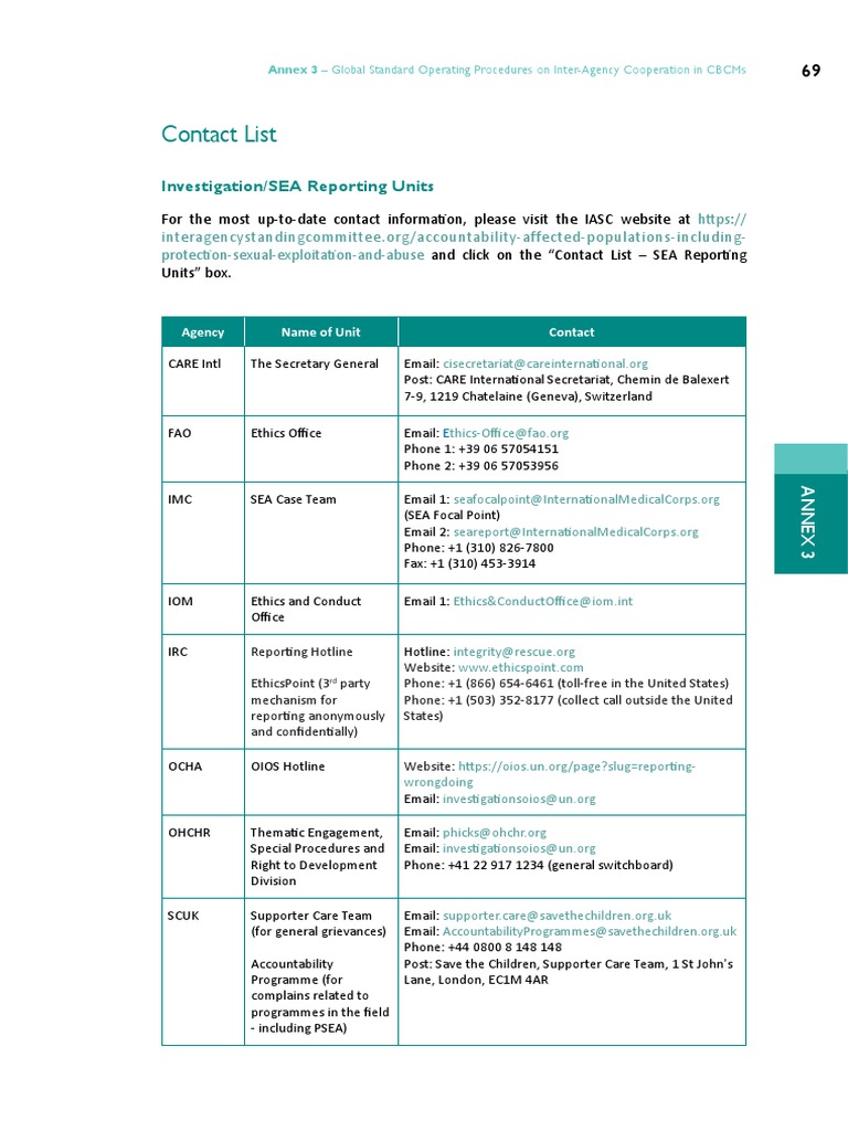 Contact List: Investigation/SEA Reporting Units | PDF