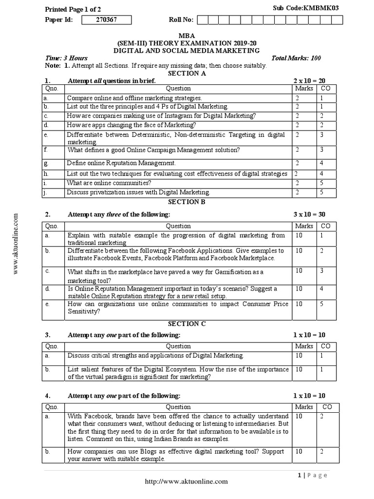 Digital and Social Media Marketing Exam | PDF | Digital Marketing ...