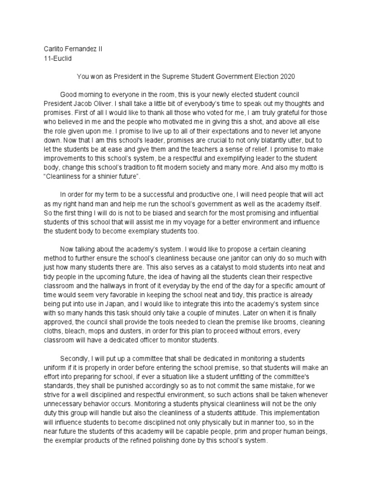 Newly Elected Student Council President | PDF | Foods | Human Nature