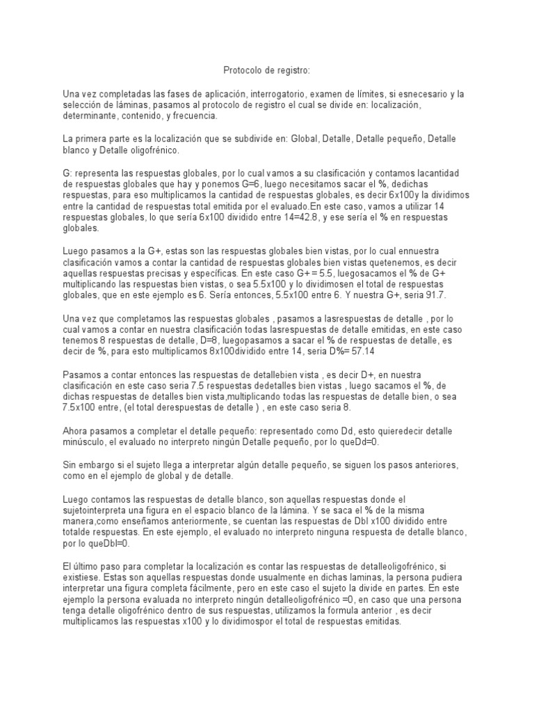 Protocolo de Registro Rorschach | PDF