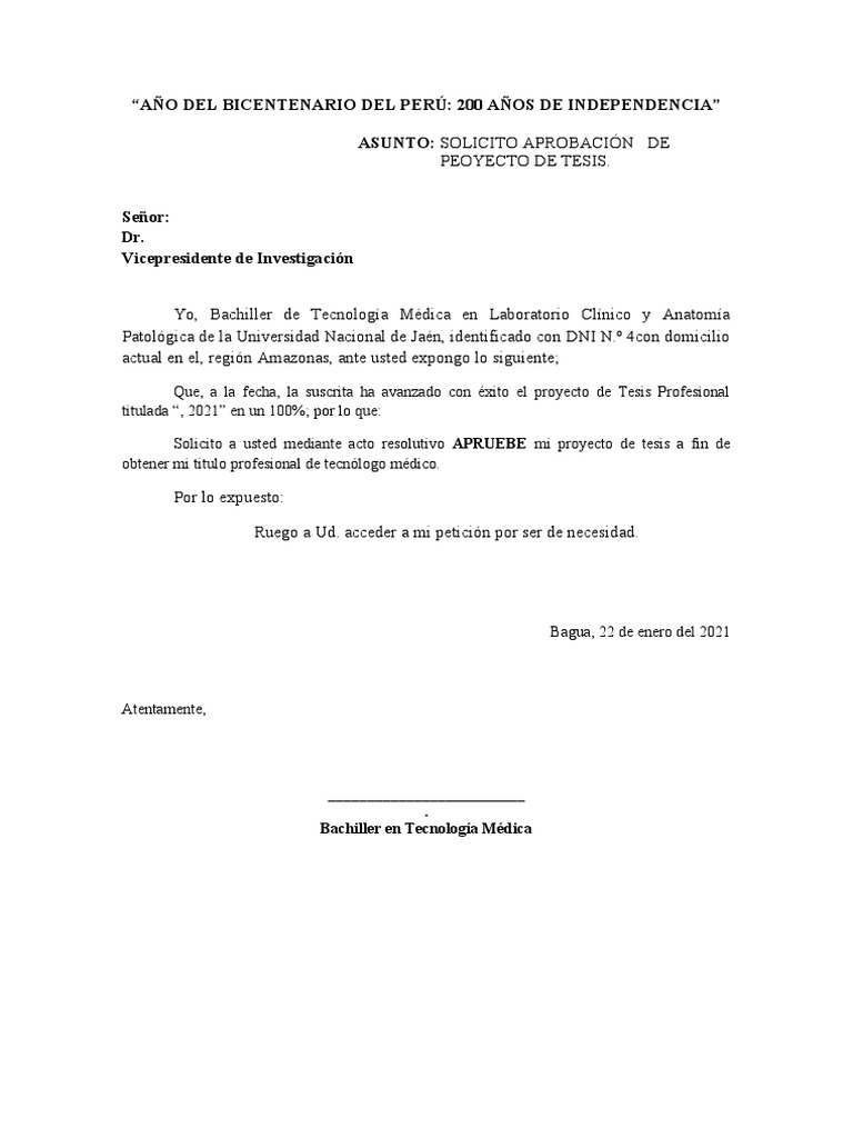 Solicitud de Aprobacion de Proyecto | PDF